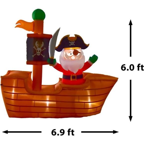Holiday | 7 Ft Christmas Inflatable Decor With Pirate Santa On A Wooden ...